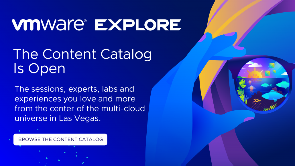 the vmware explore content catalog is open